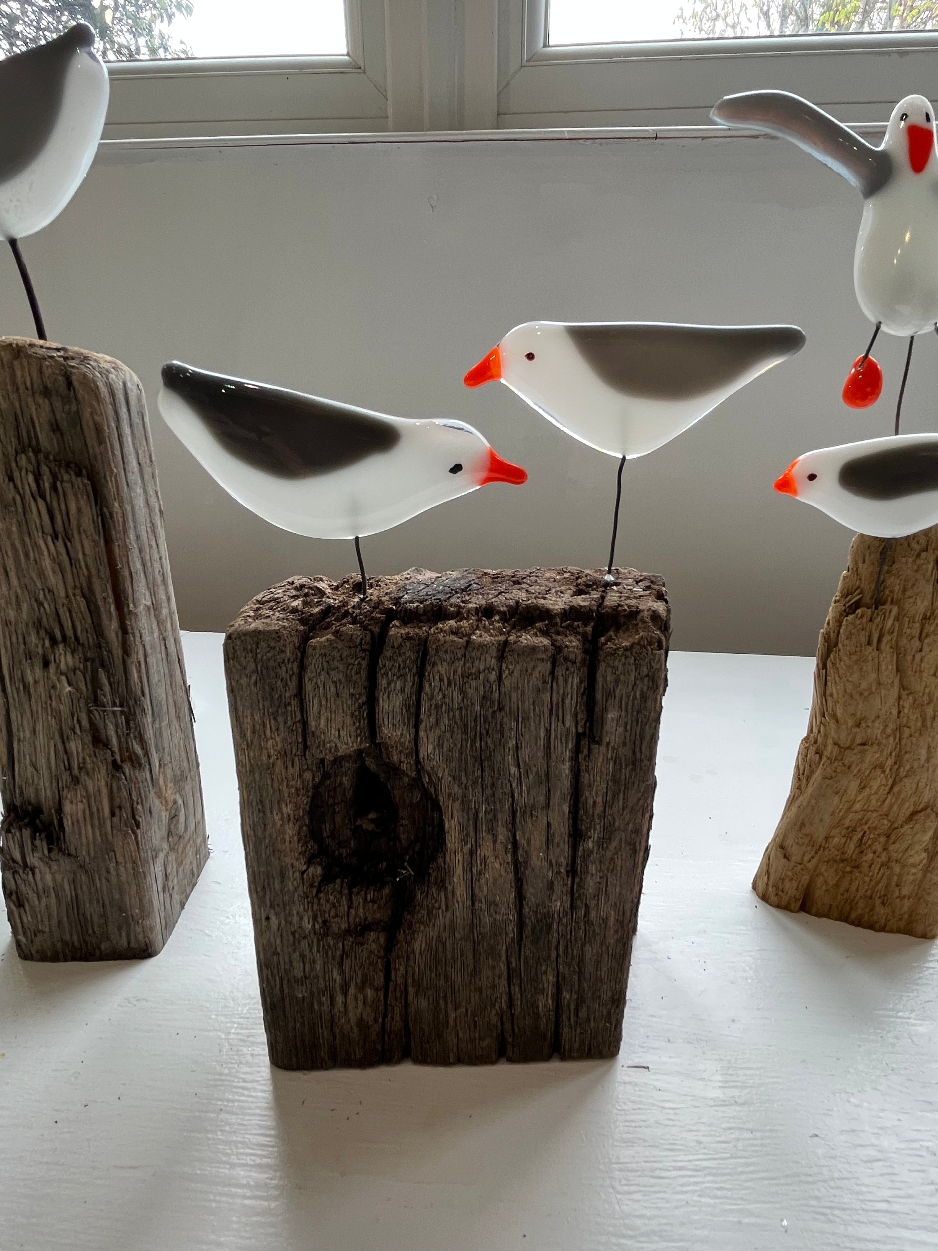 Double Glass and Driftwood Seagull Sculpture – Studio Shards